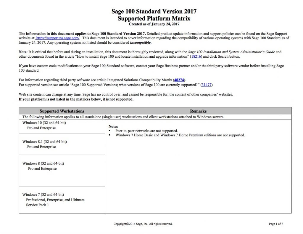 Sage Updates List of Supported Workstation and Network Operating System ...
